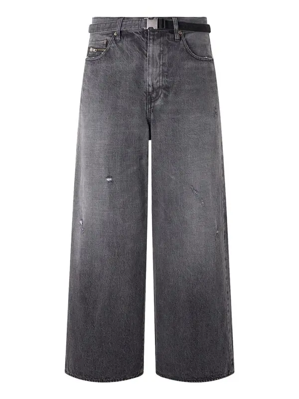 Sacai Beyondexx Wide-leg Belted Distressed Jeans - Gray