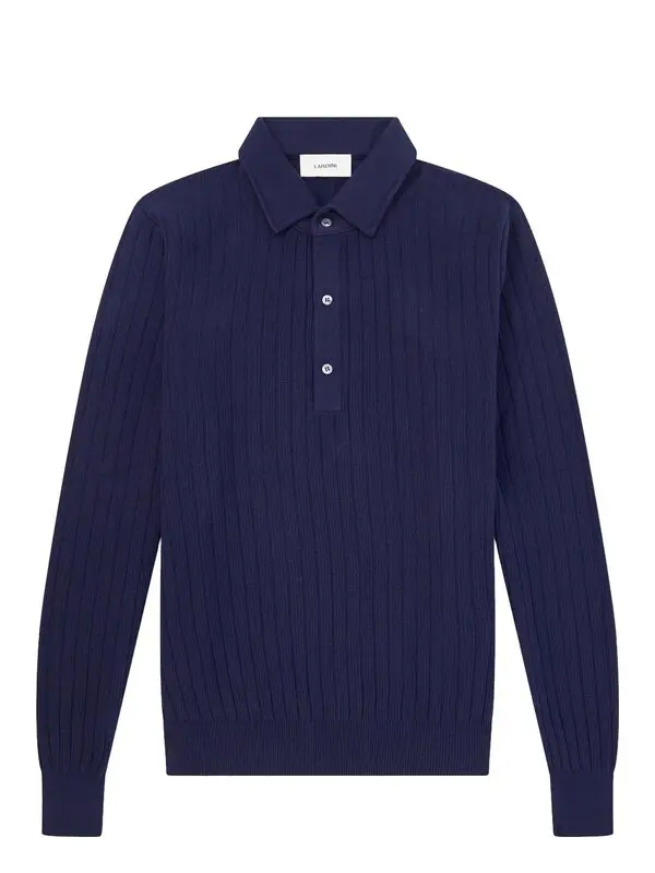 LARDINI Ribbed Cotton Polo Shirt - Blue
