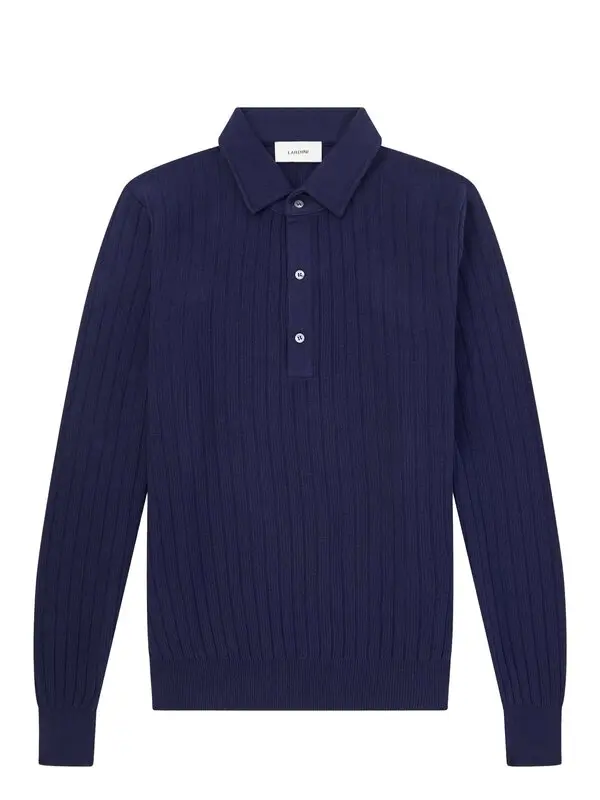 LARDINI Ribbed Cotton Polo Shirt - Navy