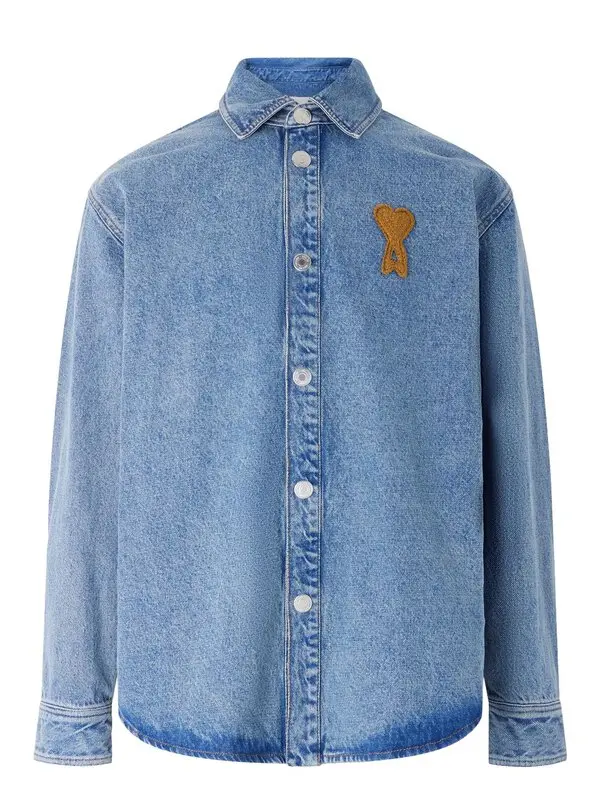 Ami Logo-embroidered Denim Overshirt - Blue