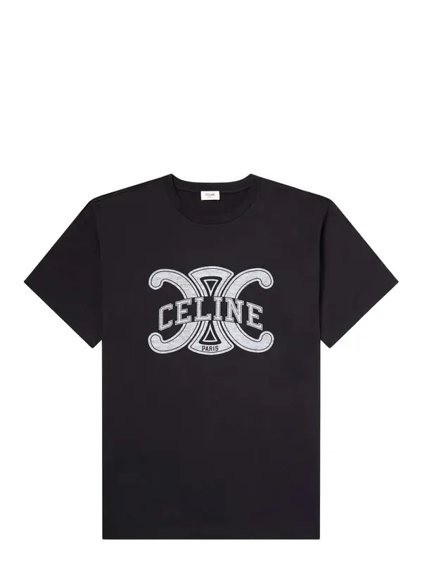 Celine Logo-print Cotton-jersey T-shirt - Black