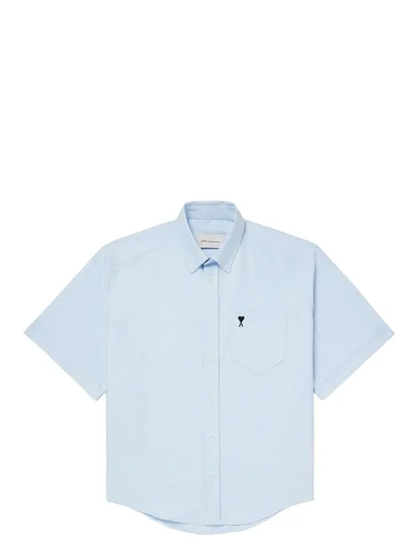 Ami Button-down Collar Logo-embroidered Cotton Shirt - Blue
