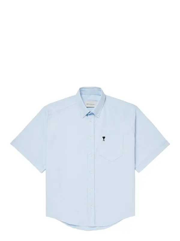 Ami Button-down Collar Logo-embroidered Cotton Shirt - Blue