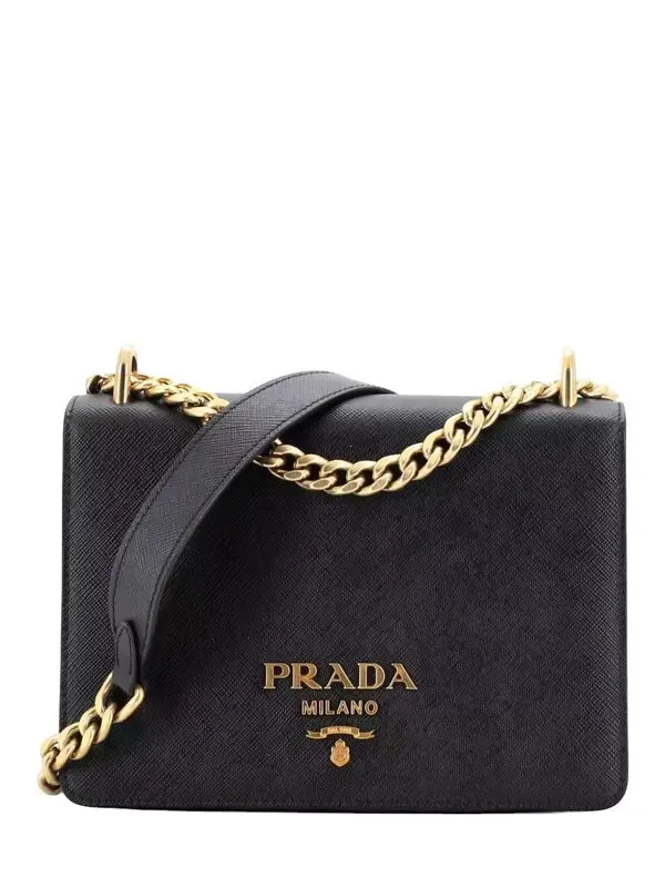 Prada Chain Flap Saffiano Leather Crossbody Bag - Black