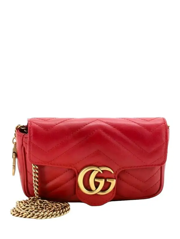 Gucci Gg Marmont Flap Super Mini Crossbody Bag Matelassé Leather - Red