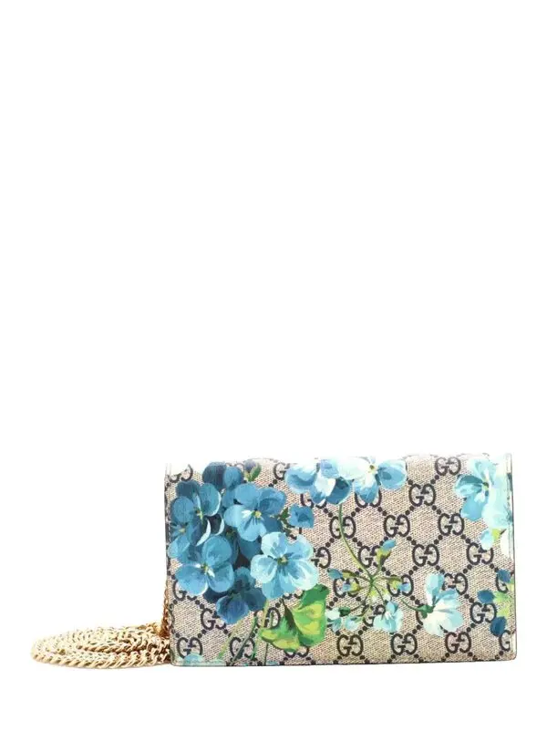 Gucci Blooms Print Gg Coated Canvas Chain Wallet - Blue