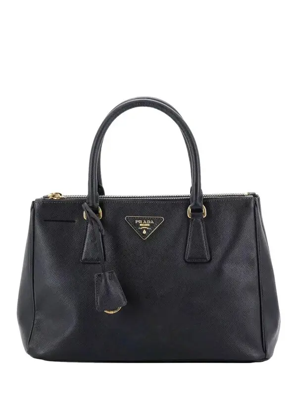 Prada Double Zip Lux Saffiano Leather Small Tote Bag - Black