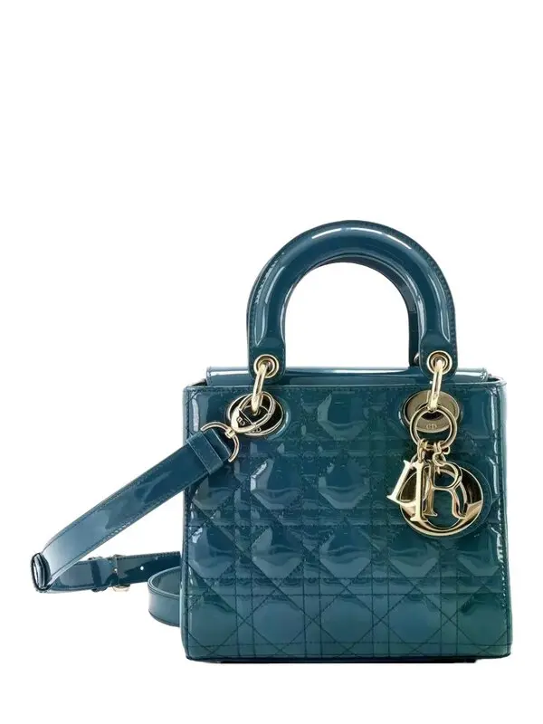 Dior Lady Cannage Quilt Patent Small Satchel - Blue