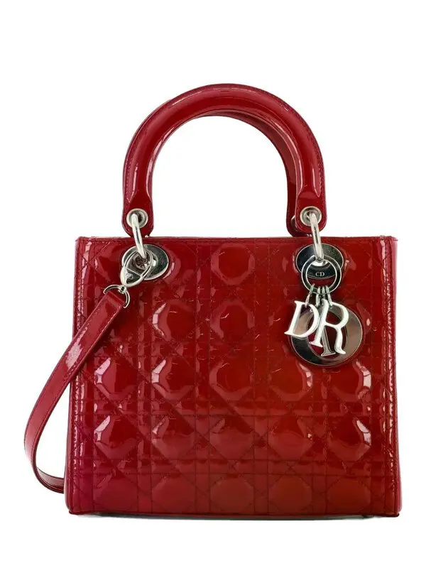 Dior Lady Medium Satchel Cannage Quilt Patent - Red