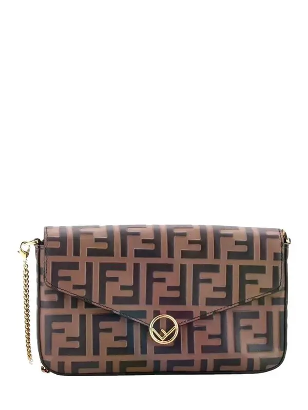 Fendi F Is Envelope On Chain Zucca Embossed Leather Clutch - Brown