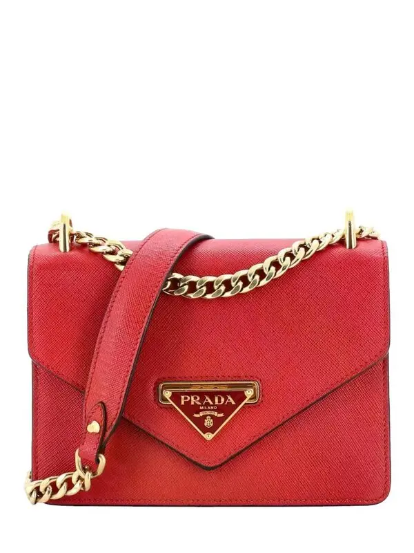 Prada Envelope Flap Chain Shoulder Bag Saffiano Leather Small Crossbody Bag - Red