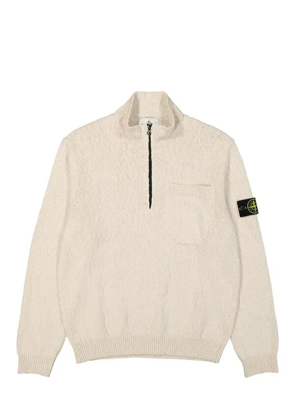 Stone Island Half Zip Textured Knit Sweater - Tan