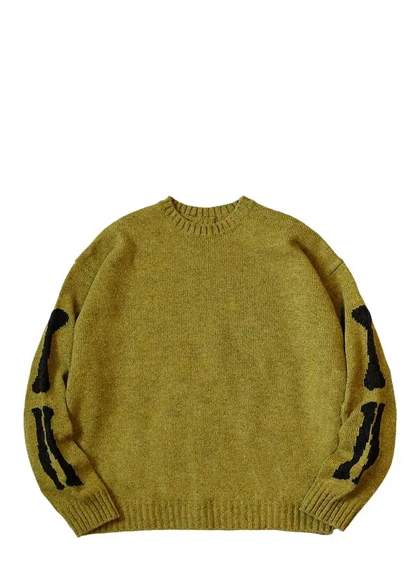 Kapital Wool Knit Bone Crew Sweater - Yellow