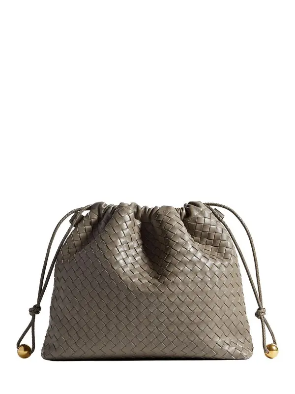 BOTTEGA  VENETA Large Intrecciato Nappa Leather Pouch - Grey Clay