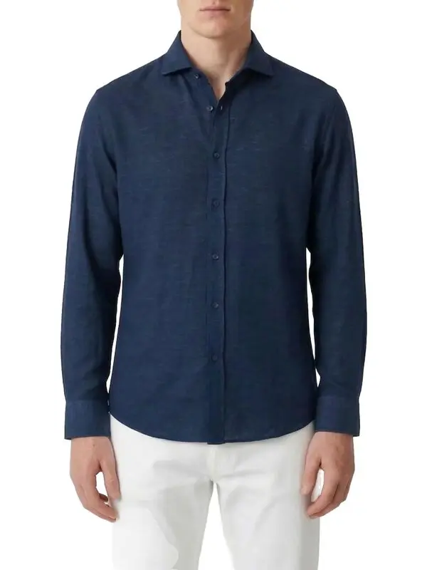 Brunello Cucinelli Shirt In Cotton And Linen - Navy