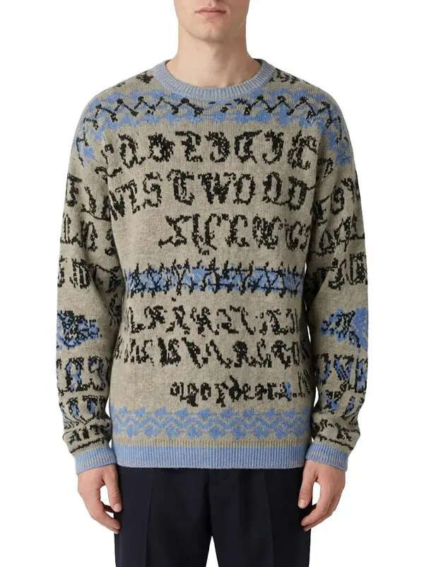 VIVIENNE WESTWOOD Wool Blend Crewneck Pullover With Graphic Print - Blue