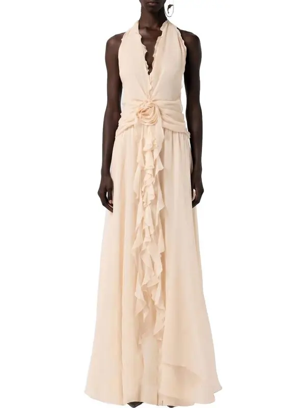 Blumarine Halterneck Ruffled Maxi Dress - Blush Pink