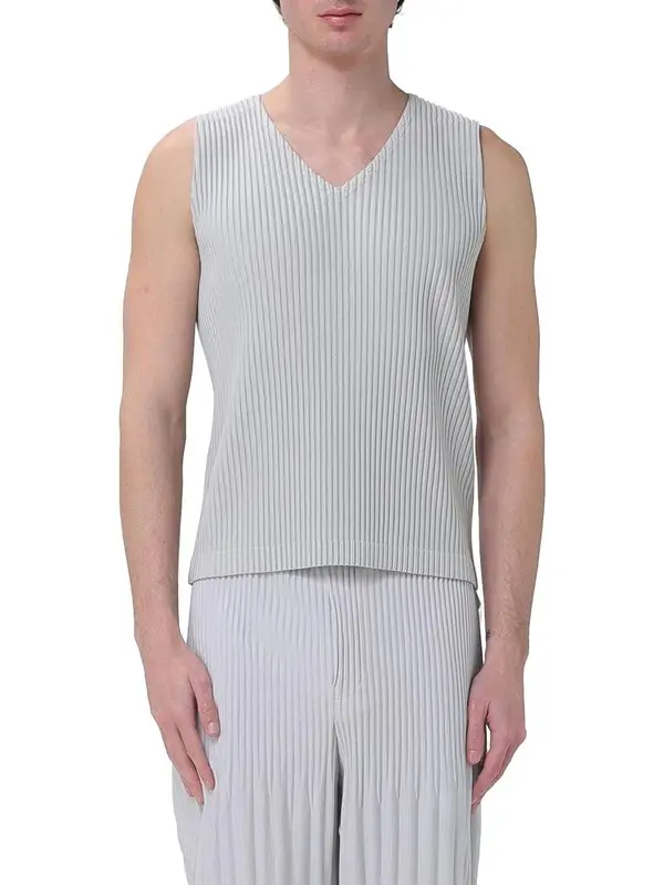 Issey Miyake Homme Plissé Sleeveless V-neck Top - Grey