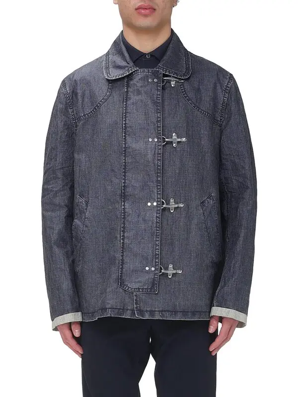 FAY Linen Canvas Jacket With Metal Hook Closure - Blue
