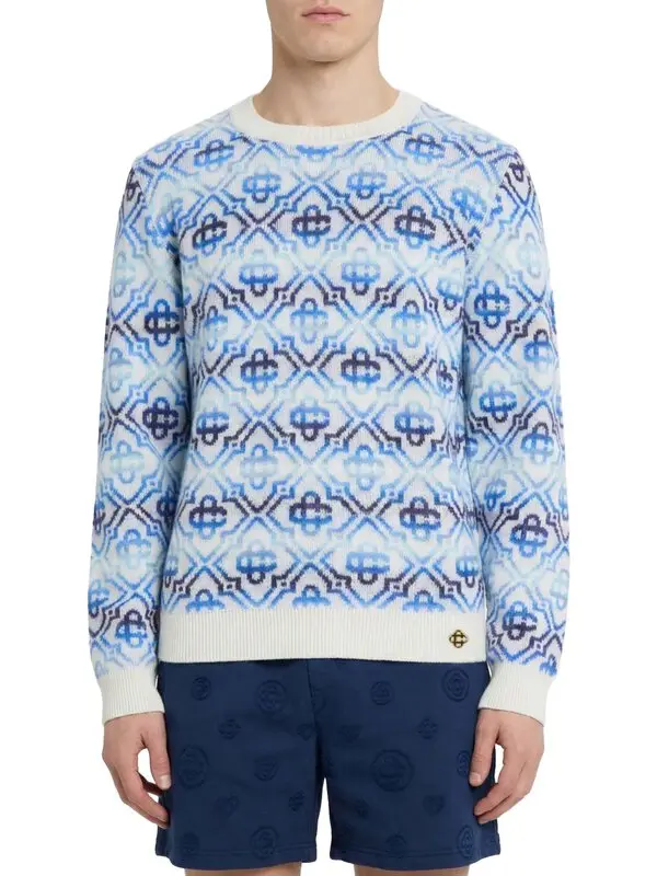 Casablanca Merino Wool Crewneck Pullover With Monogram Motif - Multicolor