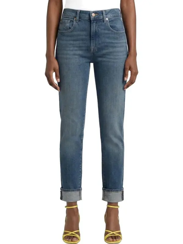 7 For All Mankind Cropped Stretch Denim Jeans - Blue