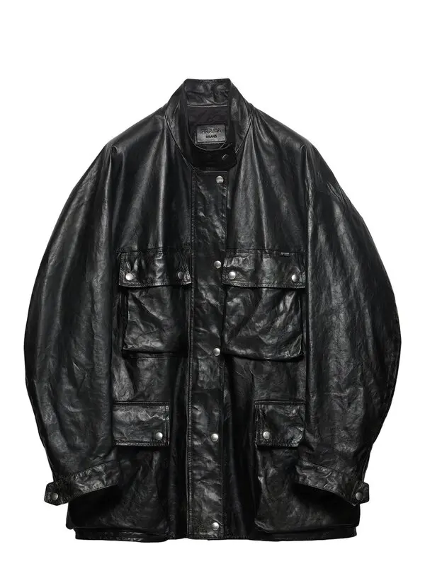 Prada Antiqued Leather Caban Jacket - Black