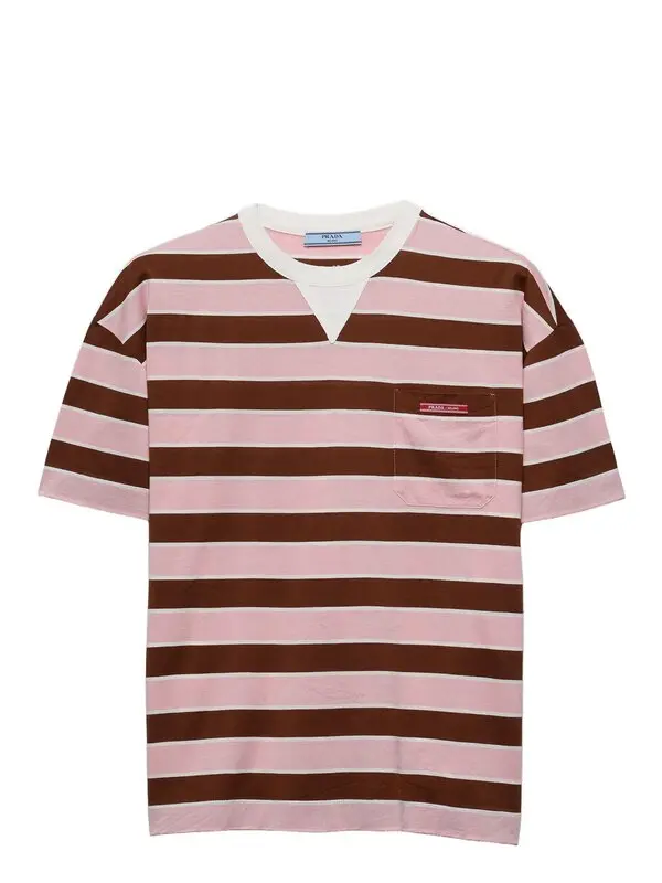 Prada Striped Lisle Cotton T-shirt - Alabaster/tobacco