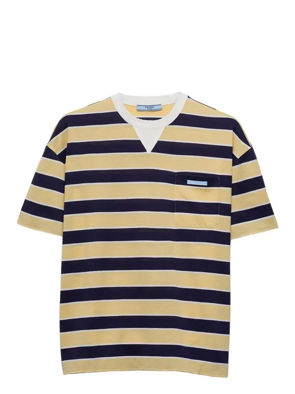 Prada Striped Lisle Cotton T-shirt - Blue