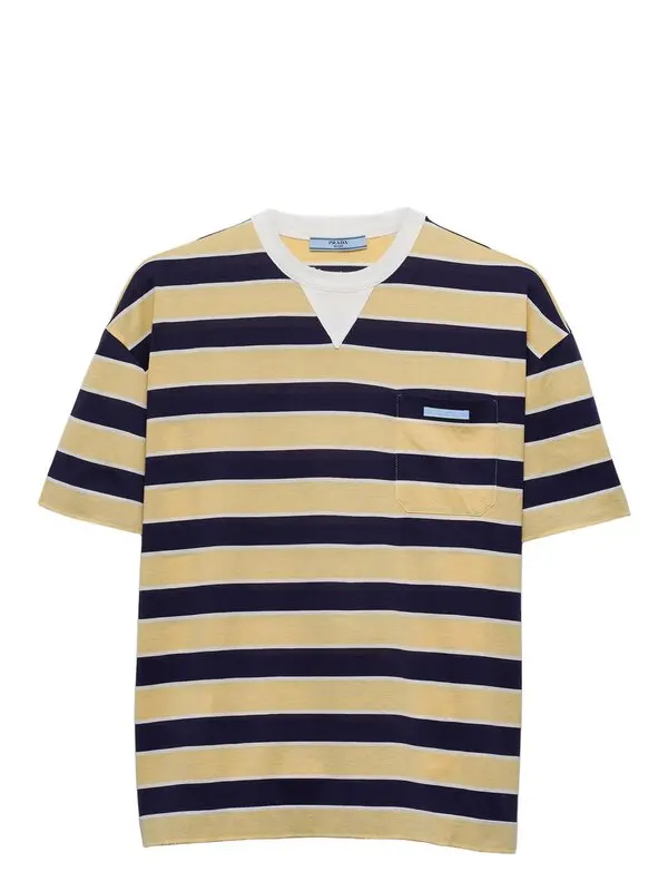 Prada Striped Lisle Cotton T-shirt - Blue/cream