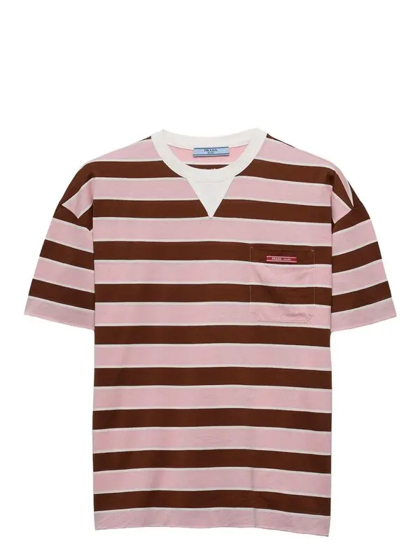 Prada Striped Lisle Cotton T-shirt - Pink