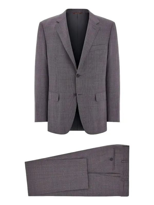 Canali Gray And Rust-brown Wool Regular-fit Suit With Prince Of Wales Design - Grey