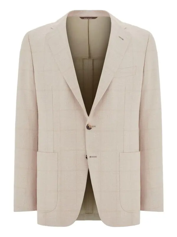 Canali Silk And Cashmere Modern-fit Overcheck Jacket - Beige