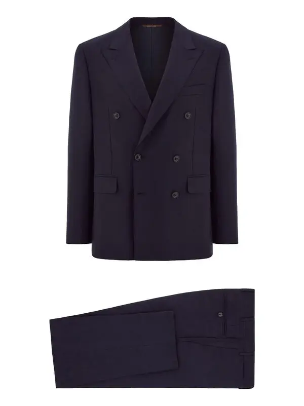 Canali Navy 150's Wool Double-breasted Modern-fit Suit - Blue