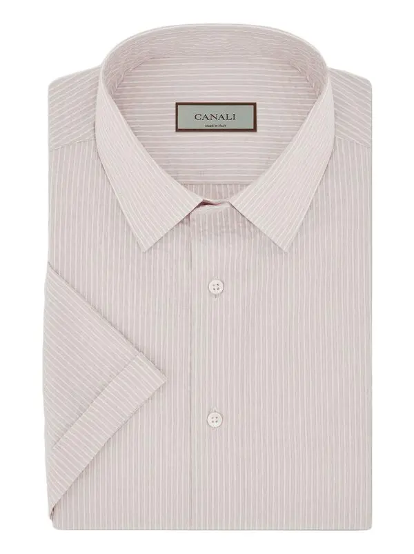 Canali And White Striped Seersucker Cotton Slim-fit Shirt - Beige