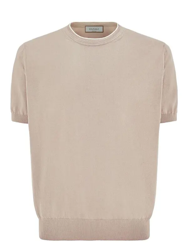 Canali Giza Cotton T-shirt With Contrasting Piping - Beige