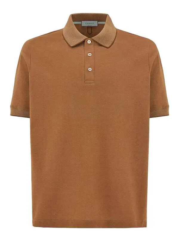 Canali Caramel Cotton Piqué Polo Shirt With Contrasting Trim - Brown