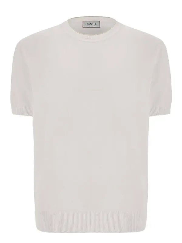 Canali Giza Cotton T-shirt With Contrasting Piping - White