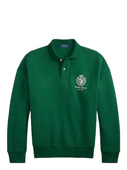 Polo Ralph Lauren Crest-print Polo-collar Cotton-blend Sweatshirt - New Forest