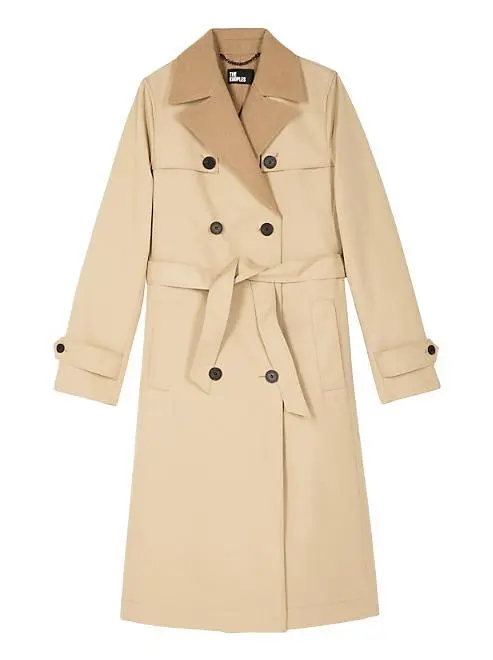 The Kooples Double-breasted Tie-waist Cotton-blend Coat - Light Beige