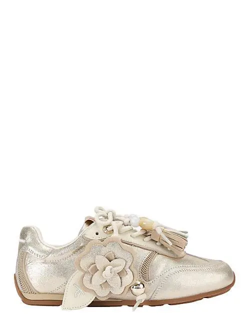Kurt Geiger Lennon Leather Trainers - Gold Comb