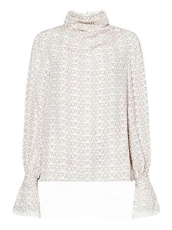 ME+EM Ribbon Print Cowl-neck Silk Blouse - Light Cream/brown