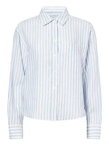 Max Mara Striped Long-sleeve Linen Shirt - Light Blue Big