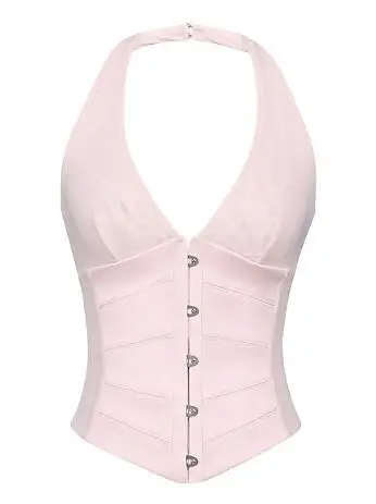 House Of Cb Halterneck Woven Corset Top - Pink