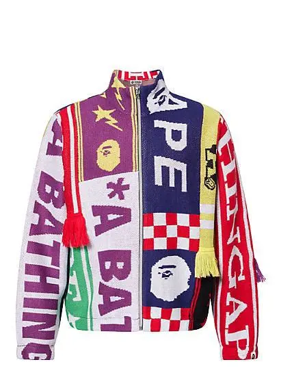 A BATHING APE Scarf Pattern Knitted Track Jacket - Multi