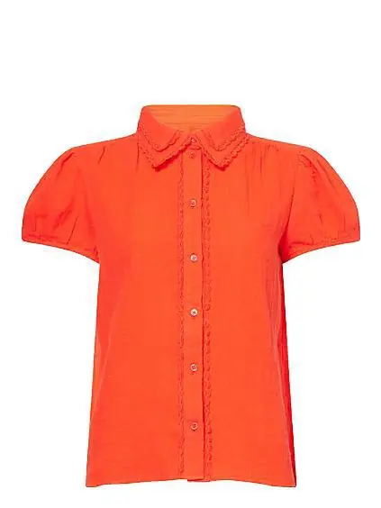 ME+EM Cap-sleeve Cheesecloth Cotton Blouse - Poppy Red