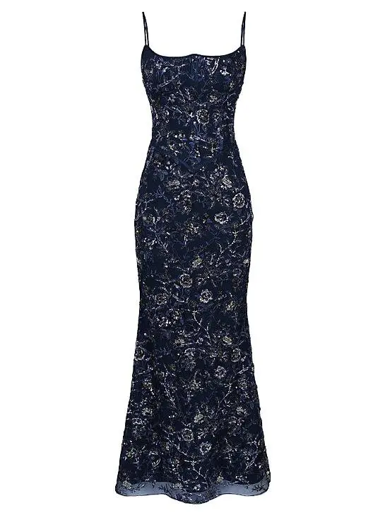 House Of Cb Naima Embellished Mesh Maxi Dress - Navy
