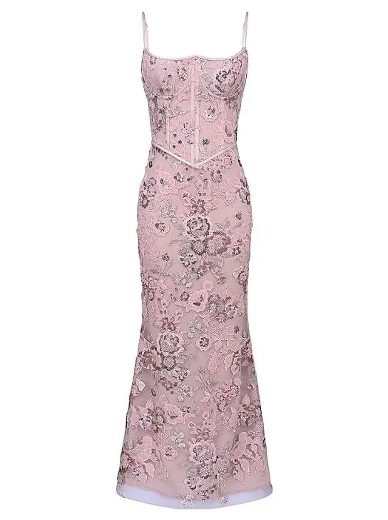 House Of Cb Embellished Mesh Maxi Dress - Pink