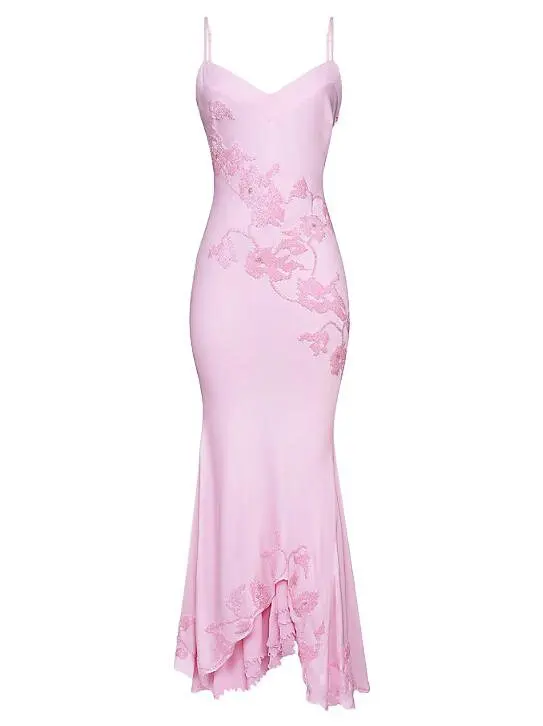 House Of Cb Anastelle Embellished Satin Maxi Dress - Pink