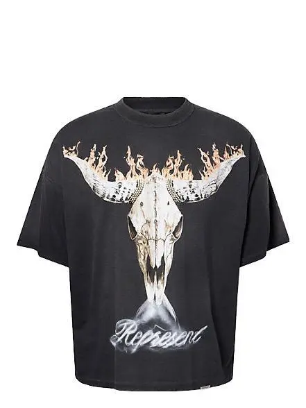 REPRESENT British Cowboys Graphic-print Cotton-blend T-shirt - Stained Black