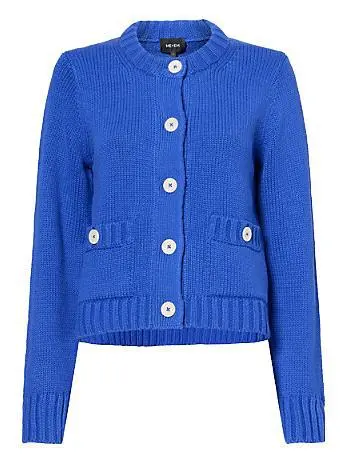 ME+EM Long-sleeve Cropped Knitted Cotton Cardigan - Deep Blue